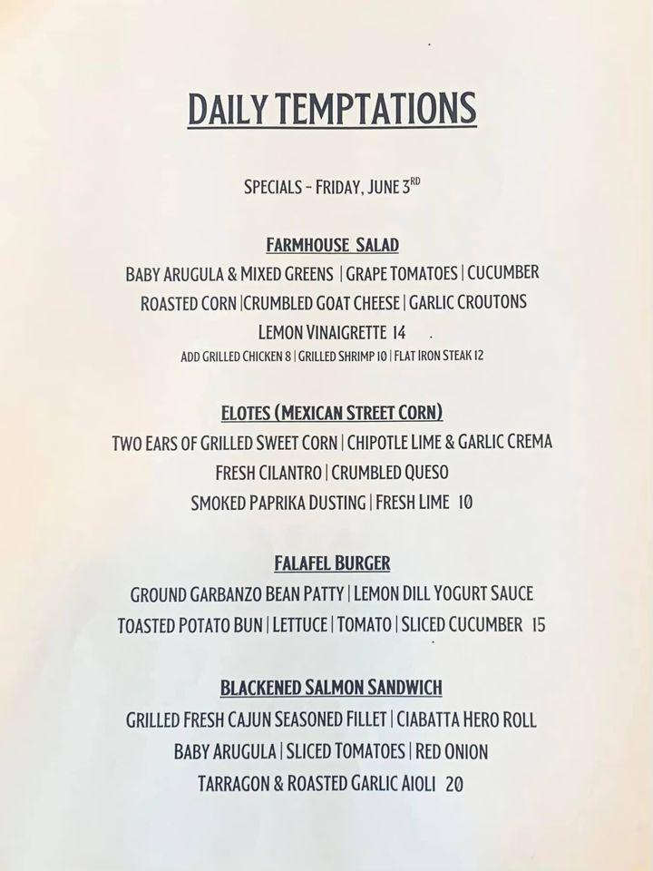 Menu at Temptations Cafe, Nyack