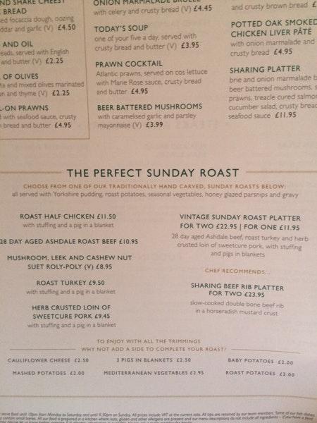 Menu at The Hillside Inn pub & bar, Crawley