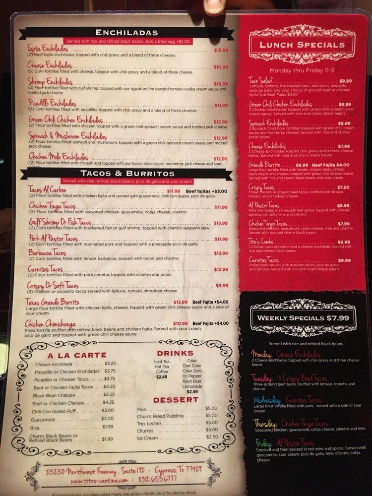 Carta del restaurante Tito's Cantina, Cypress