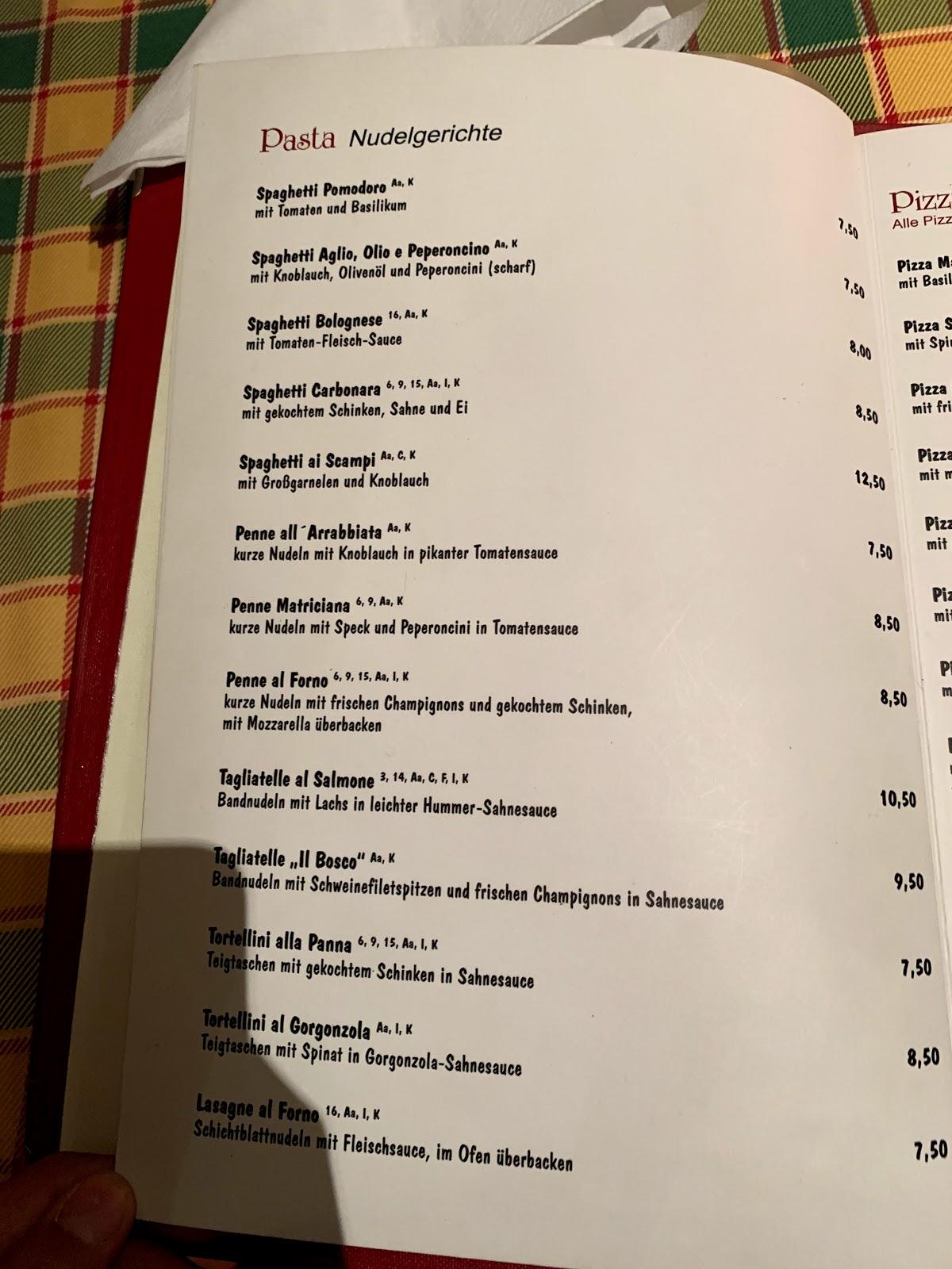 Speisekarte von Trattoria Il Bosco restaurant, Berlin