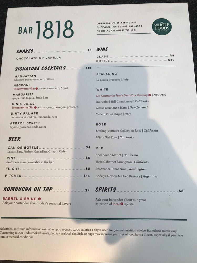 Menu at Bar 1818, Amherst