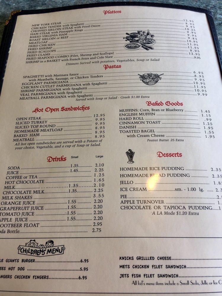 Menu at Bob's Restaurant, Hudson