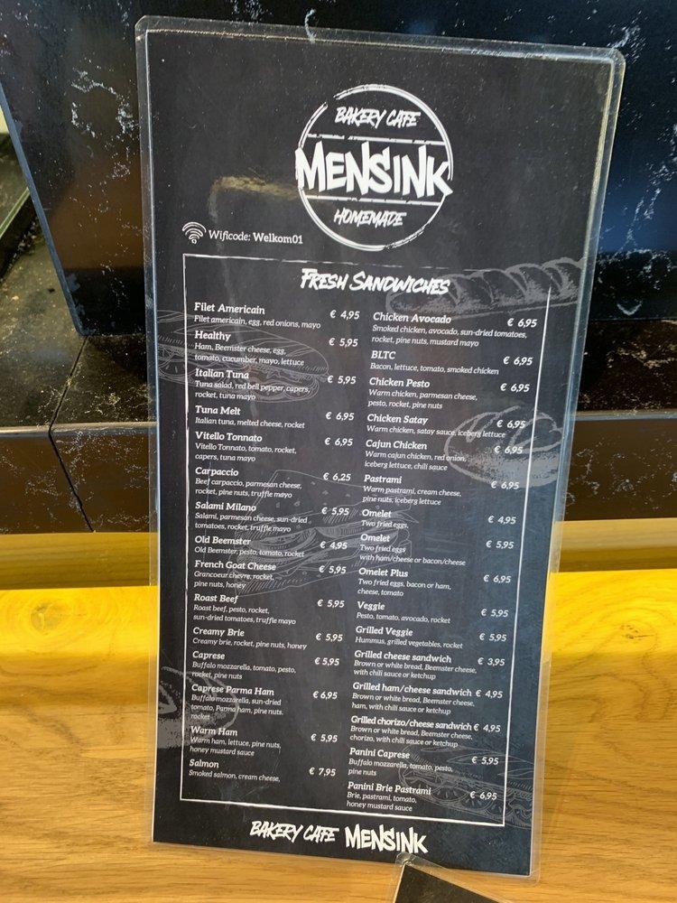 Menu at Broodbakker Mensink, Amsterdam, Kinkerstraat 63 H