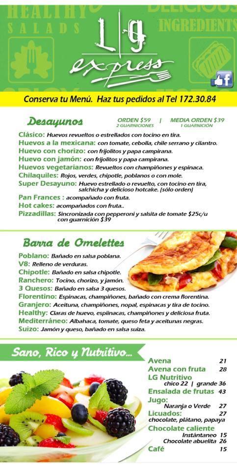 Menu at LG Express cafe, Ensenada