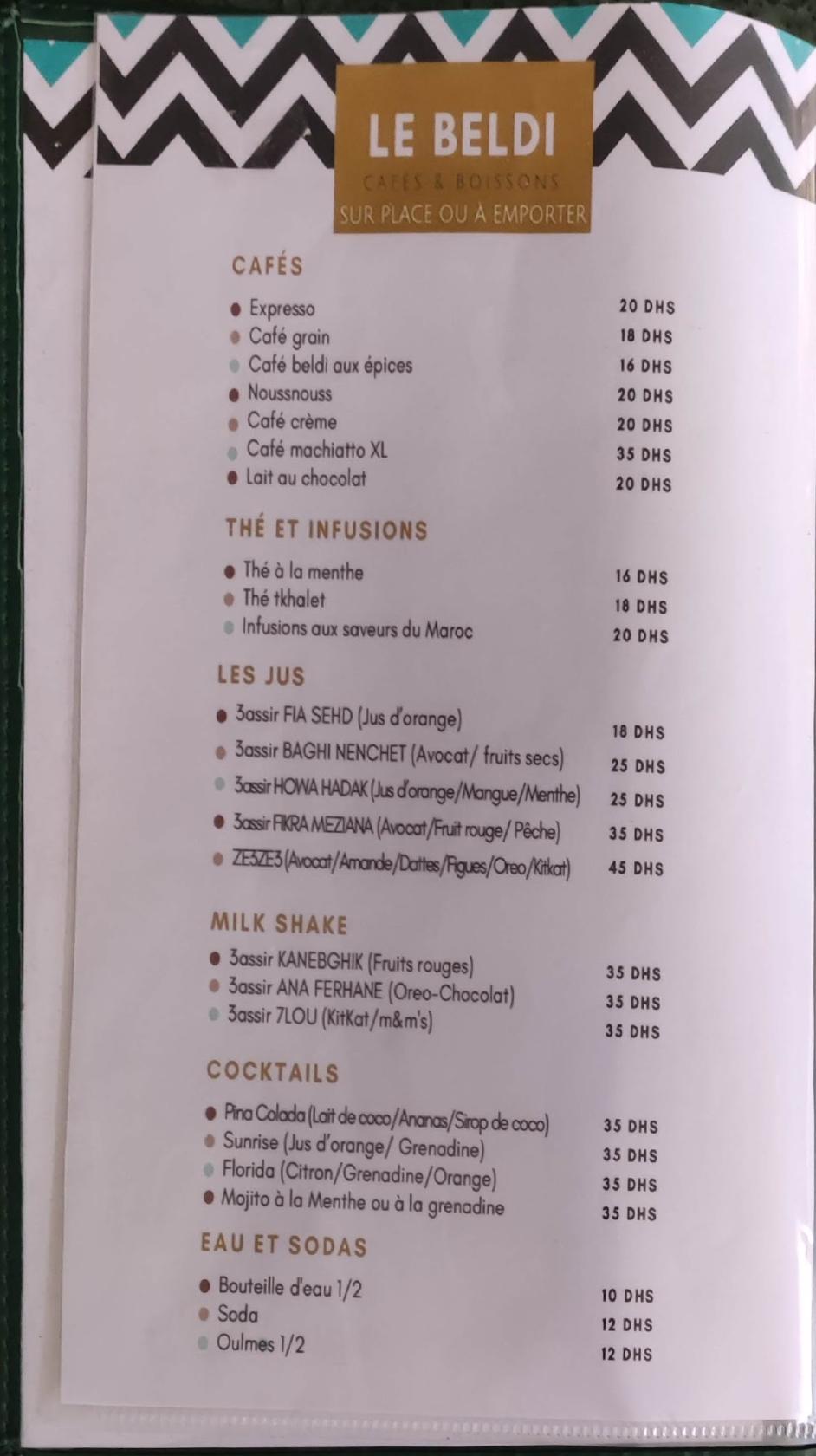Speisekarte von Le Beldi restaurant, Agadir