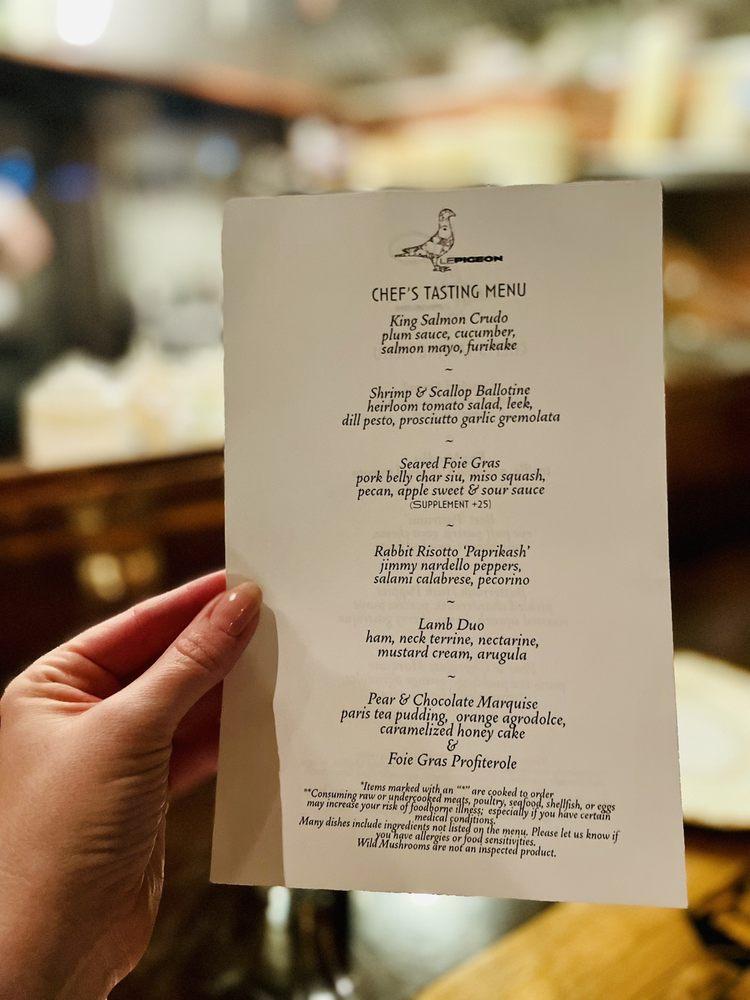 Menu at Le Pigeon restaurant, Portland