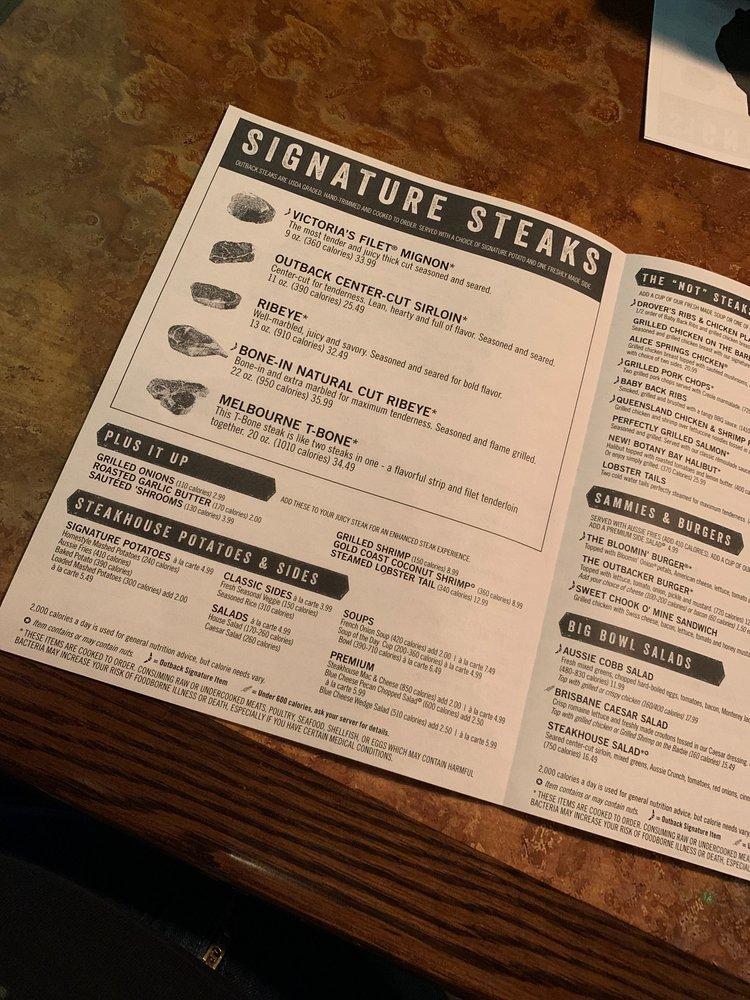 Menu at Outback Steakhouse, Las Vegas, 3785 S Las Vegas Blvd Unit 4100