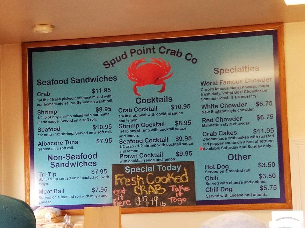 Menu at Spud Point Crab Company restaurant, Bodega Bay