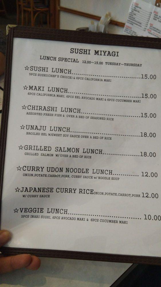 Menu at Sushi Miyagi restaurant, Houston