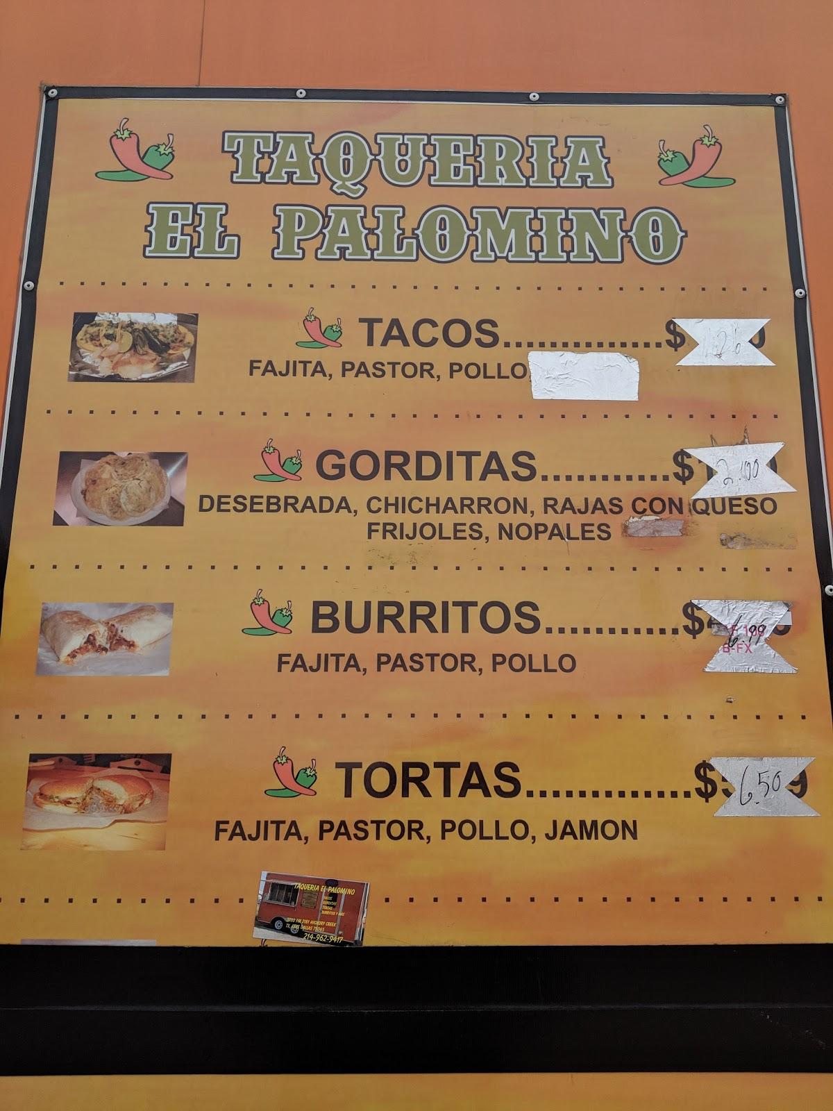 Menu at Taqueria El Palomino restaurant, Lake Dallas