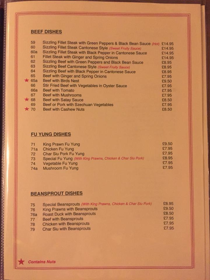 Menu at The Water Margin restaurant, Witney