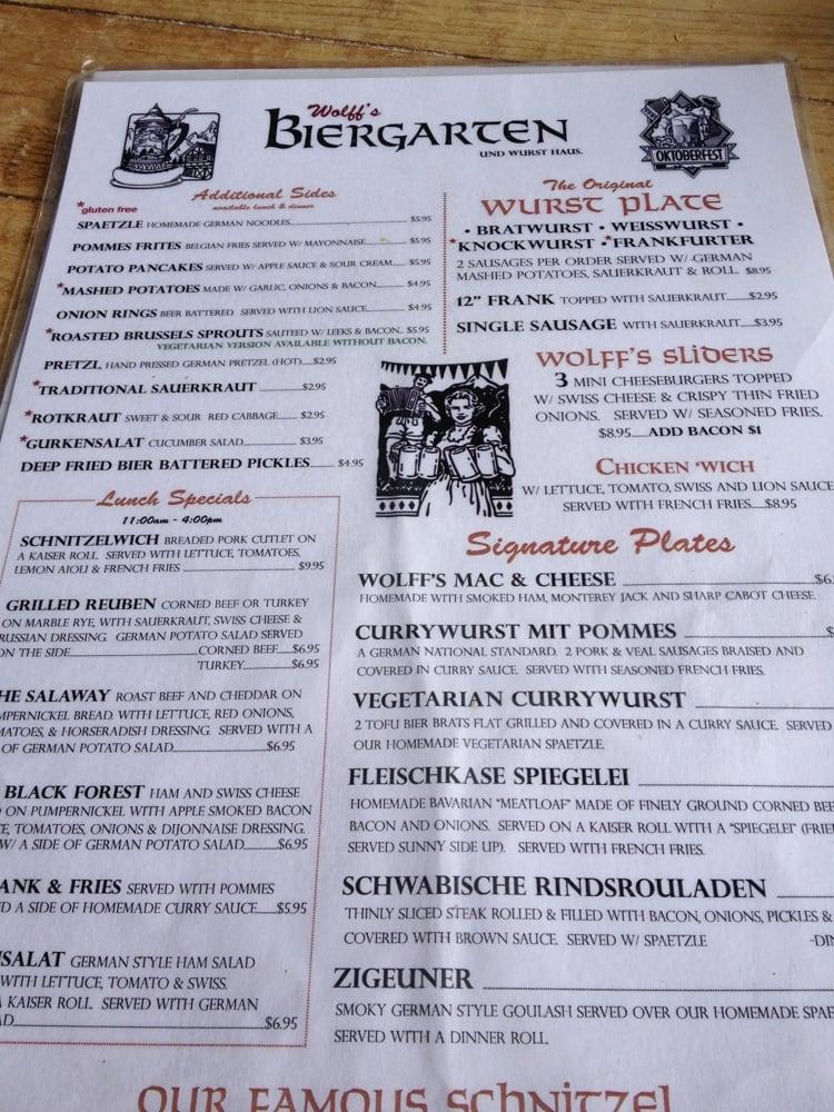 Carta del pub y bar Wolff's Biergarten, Albany