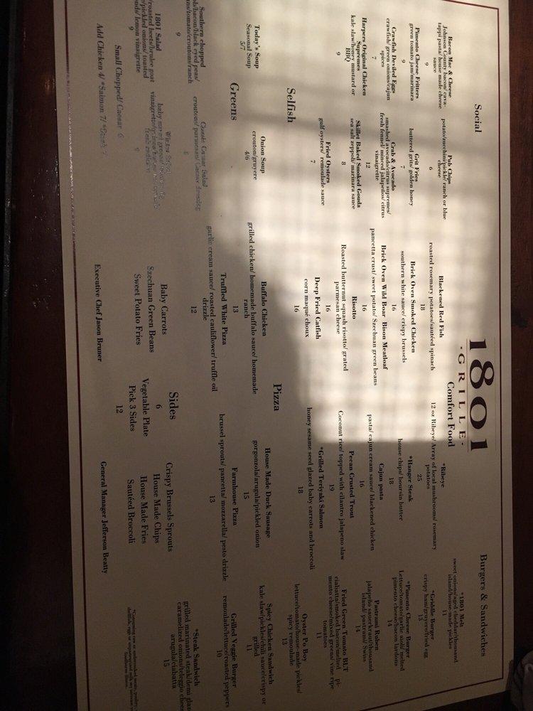 Menu at 1801 Grille restaurant, Columbia