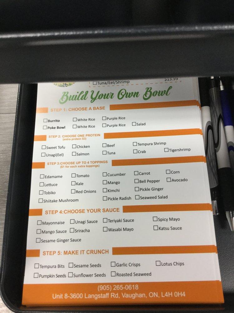 Menu at Aloha Poke restaurant, Vaughan