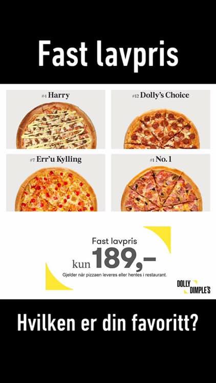 Menu at Dolly Dimple's restaurant, Haugesund, Haraldsgata 165