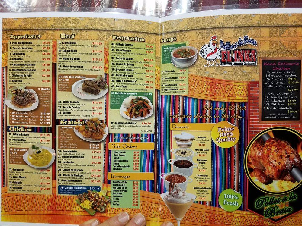 Menu at El Inka Peruvian Cuisine restaurant, Portland, SE Division St