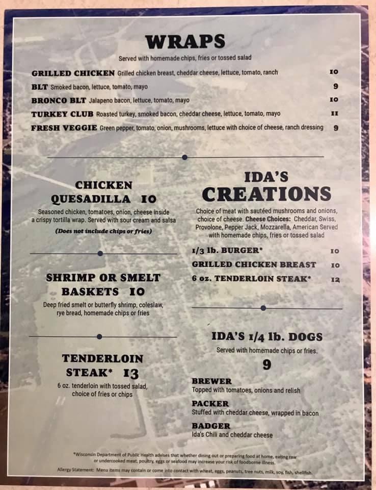Menu at Ida's Sports Bar and Grill, Wisconsin Rapids, Lincoln St