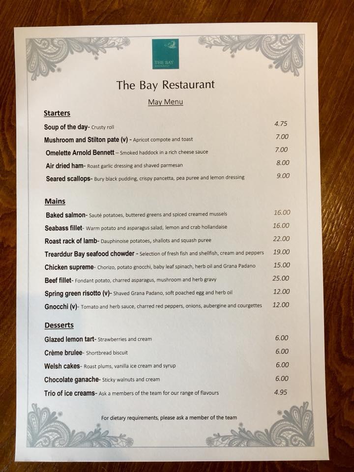 Menu at Bay Restaurant at The Trearddur Bay Hotel, Holyhead