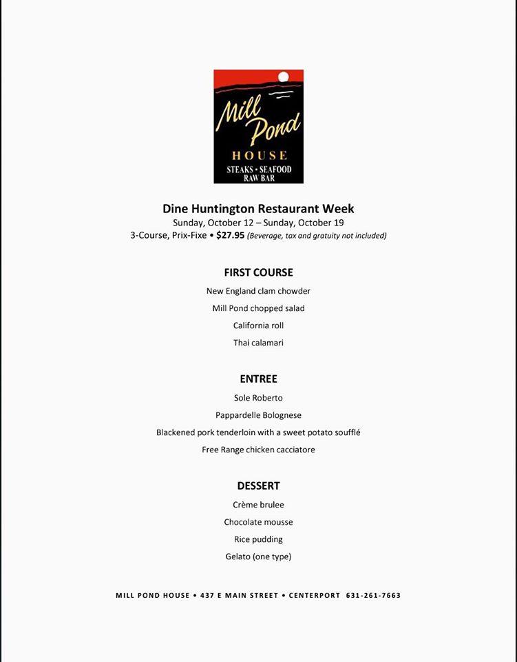 Menu at Mill Pond House steakhouse, Centerport