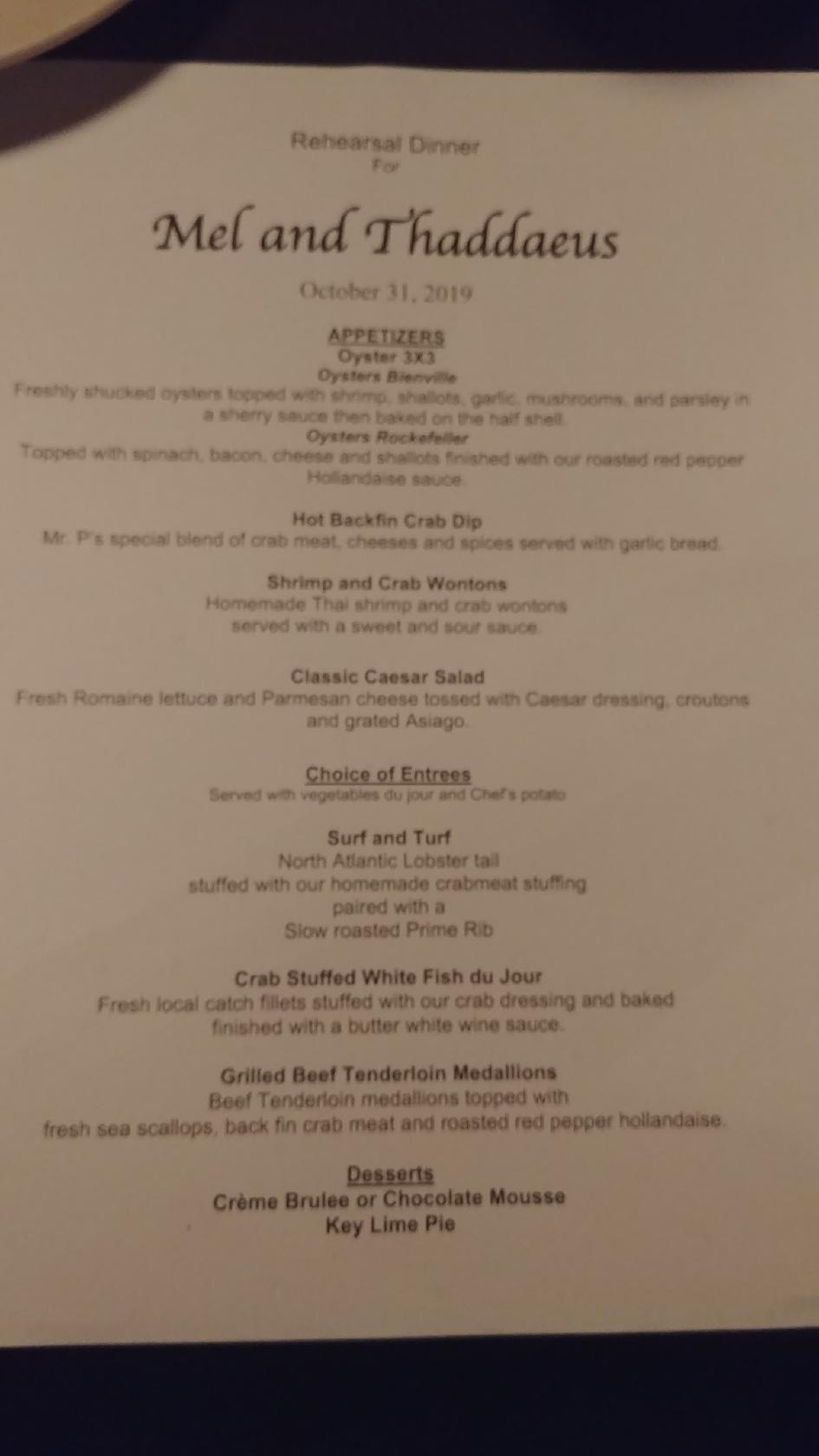Menu at Mr. P's Bistro restaurant, Southport