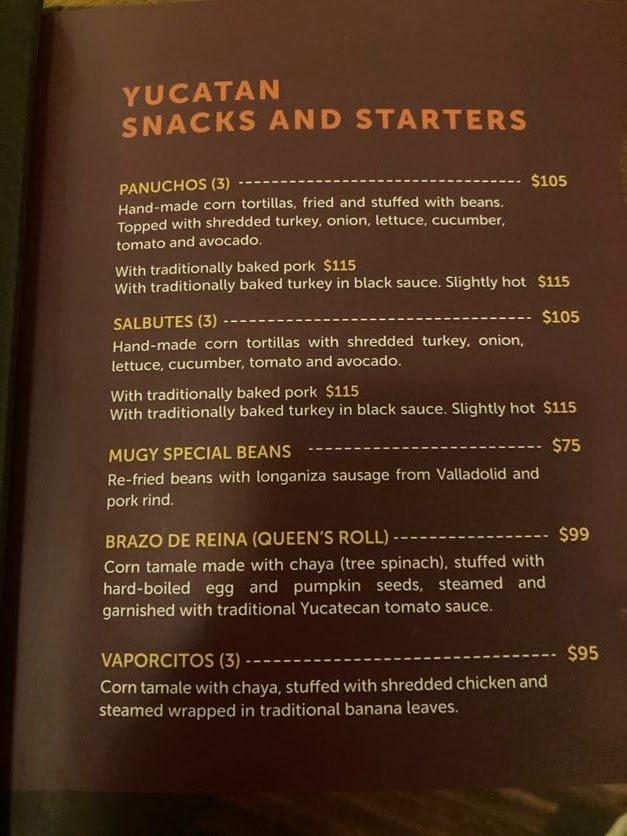 Carta del restaurante Museo del la Gastronomía Yucateca, Merida