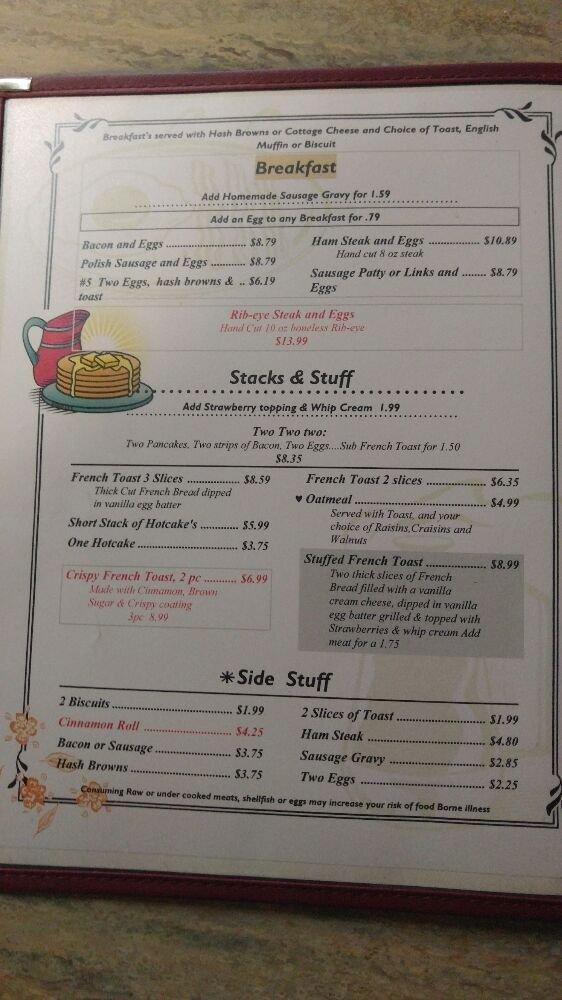 Menu at The Sandstone Cafe, Tenino