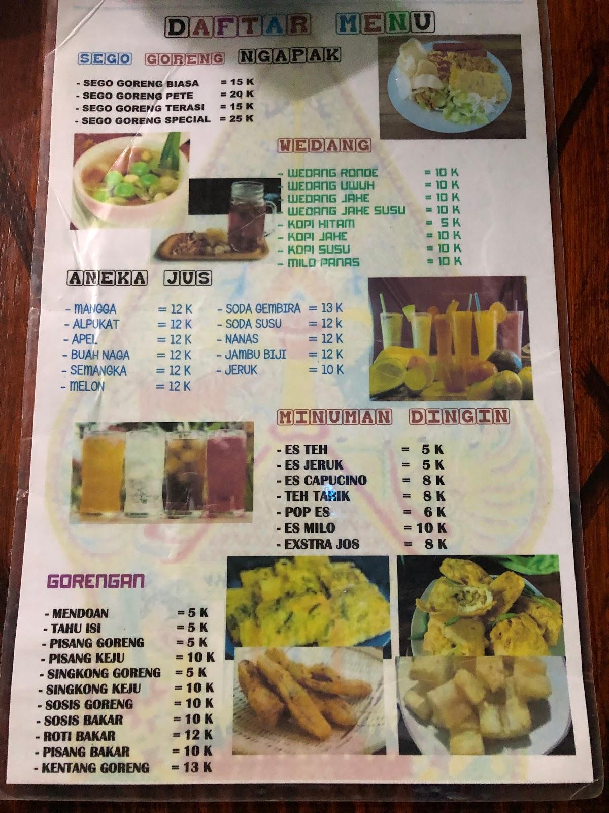 Menu at Wedang Ronde WeRond cafe, Tanjung Selor Hilir