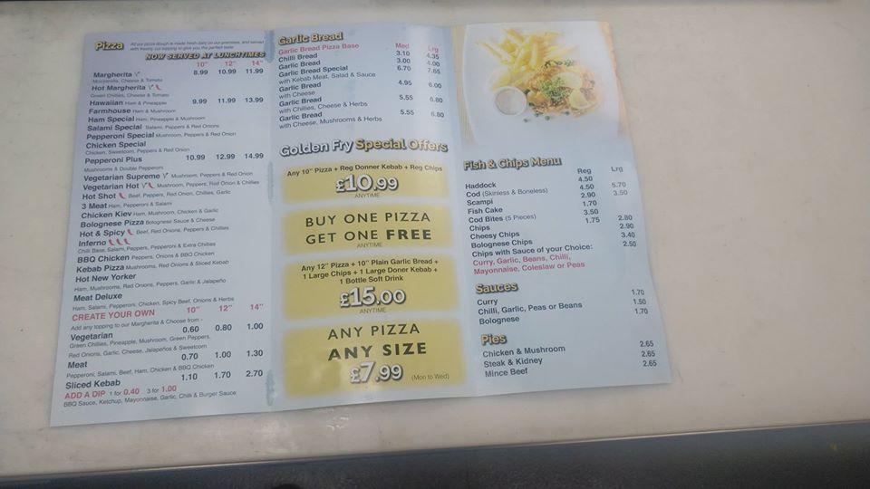 Menu at Golden Fry fast food, Aylesbury