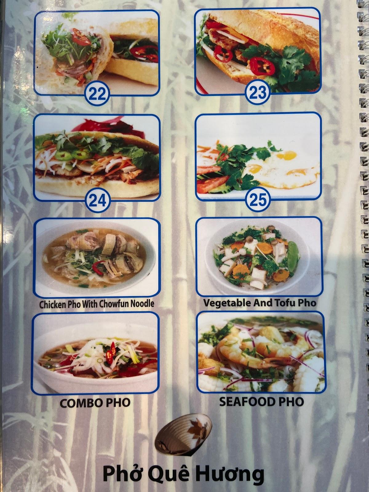Menu at Phở Quê Hương restaurant, Honolulu, Maunakea St