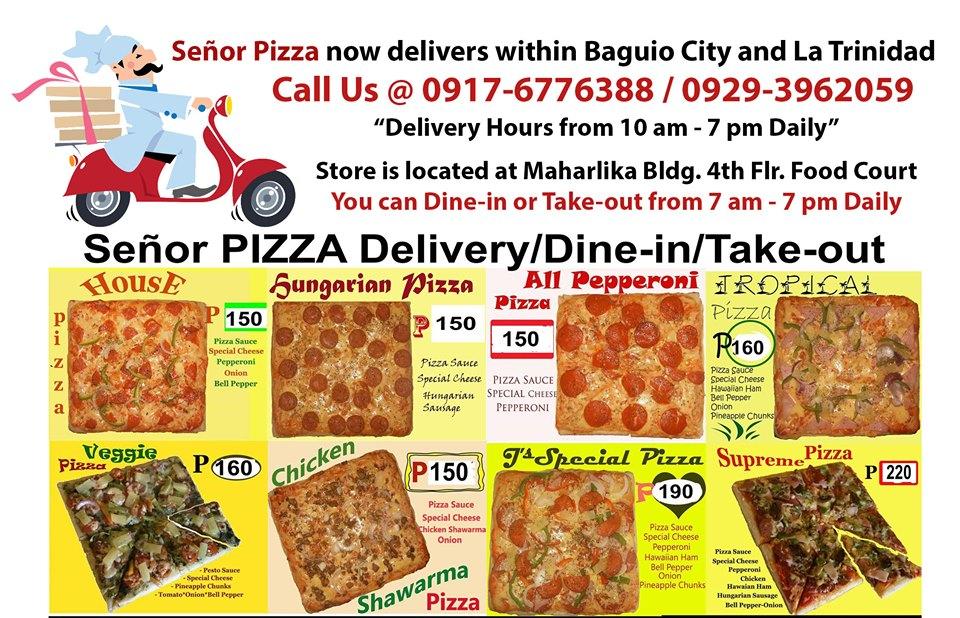Menu at Señor Pizza pizzeria, Baguio