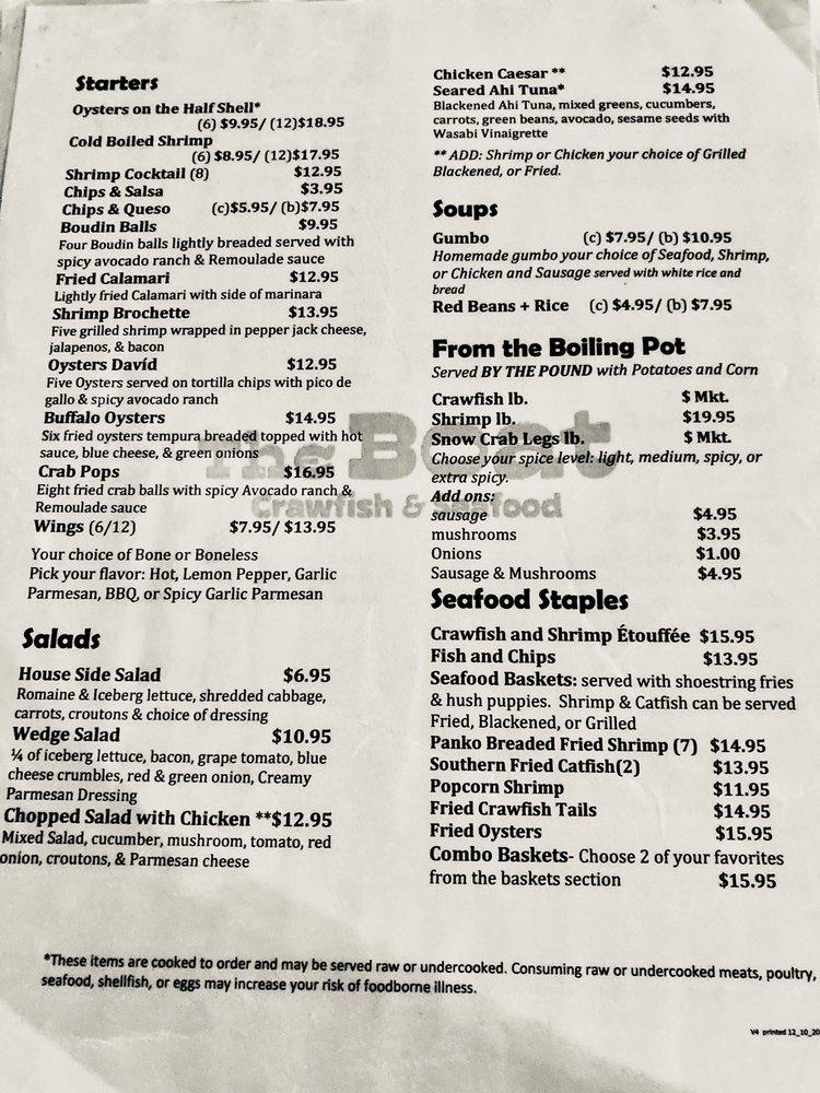 Menu at The Boat restaurant, Austin