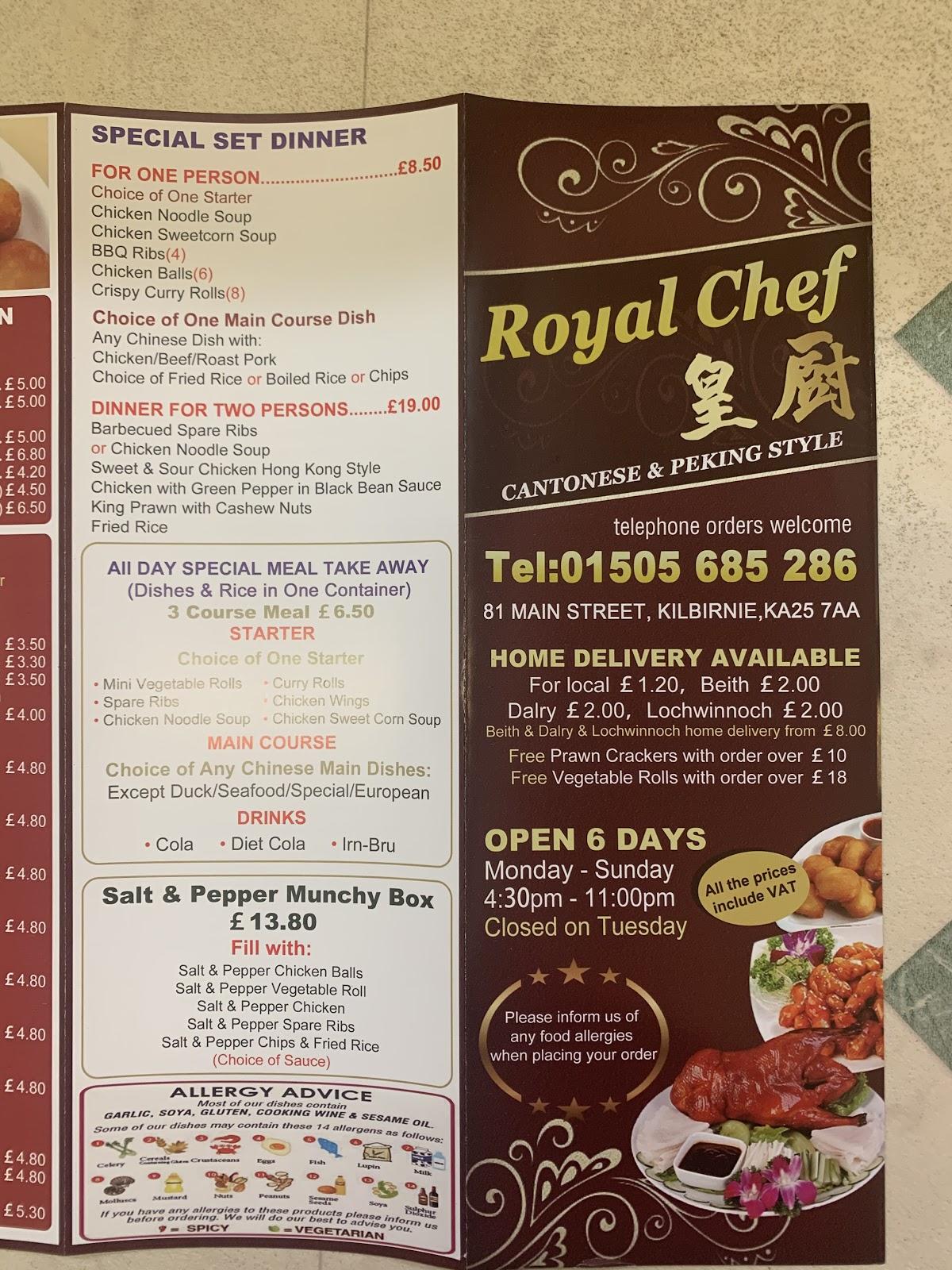 Menu at The Royal Chef fast food, Kilbirnie