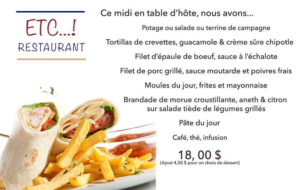Menu at Et Caetera restaurant, Beloeil