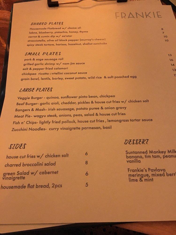 Menu at Frankie pub & bar, Jersey City