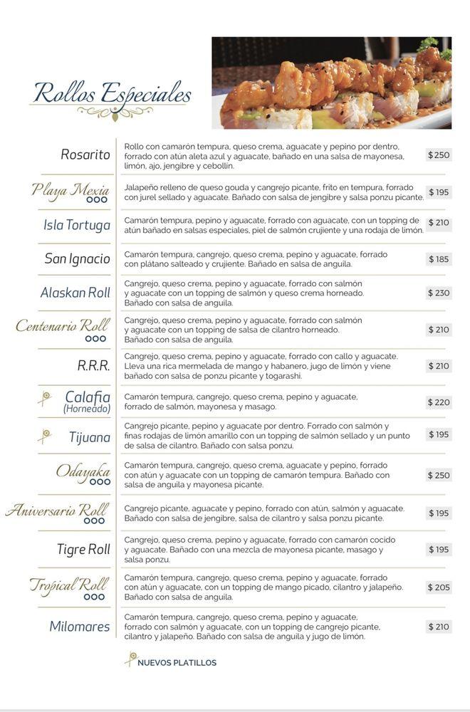 Carta de Odayaka Sushi Bar, Tijuana