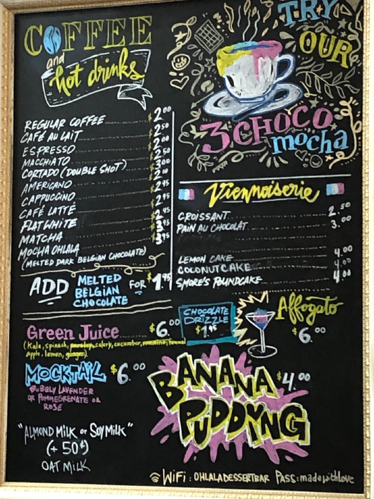 Menu at Ohlala! Dessert Bar, Jersey City, 686 Bergen Ave