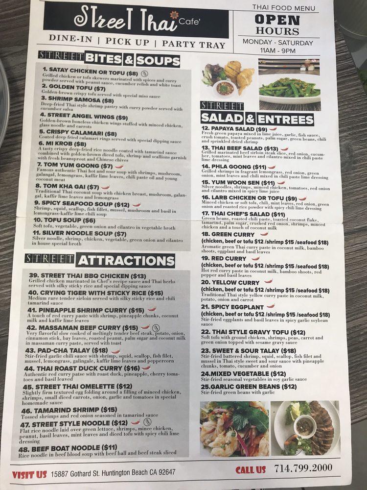 Menu at Street Thai Cafe, Huntington Beach