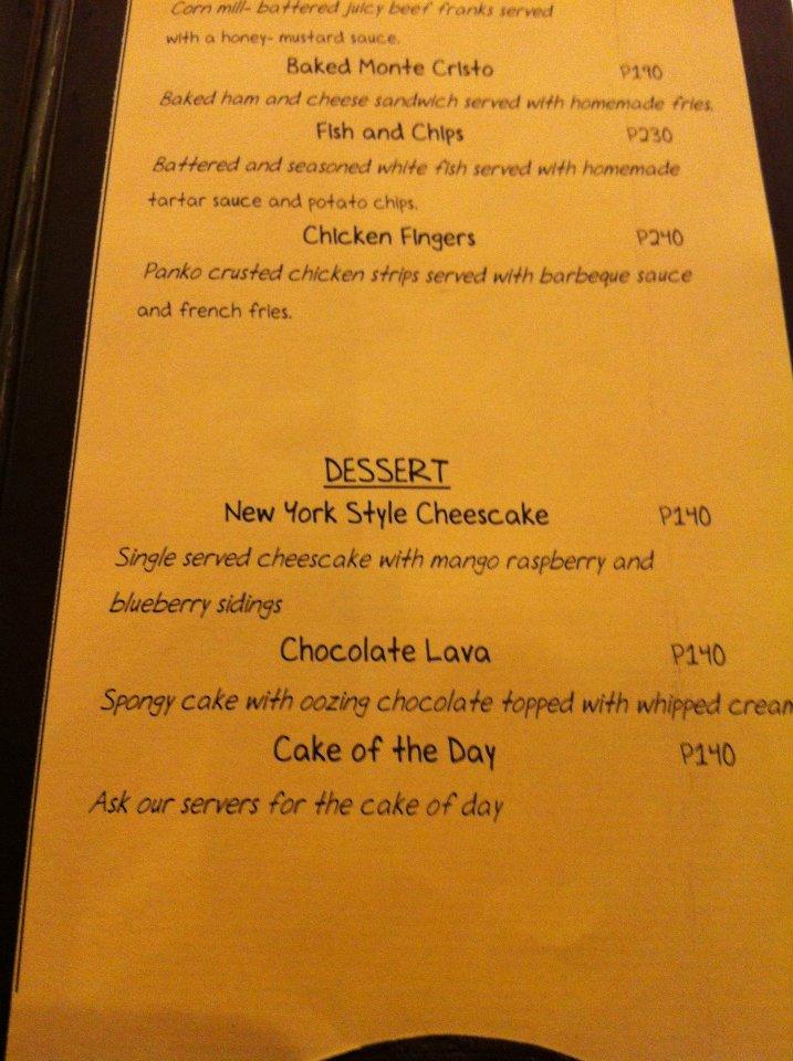 Menu at The Corner Table by AICA restaurant, Cebu City