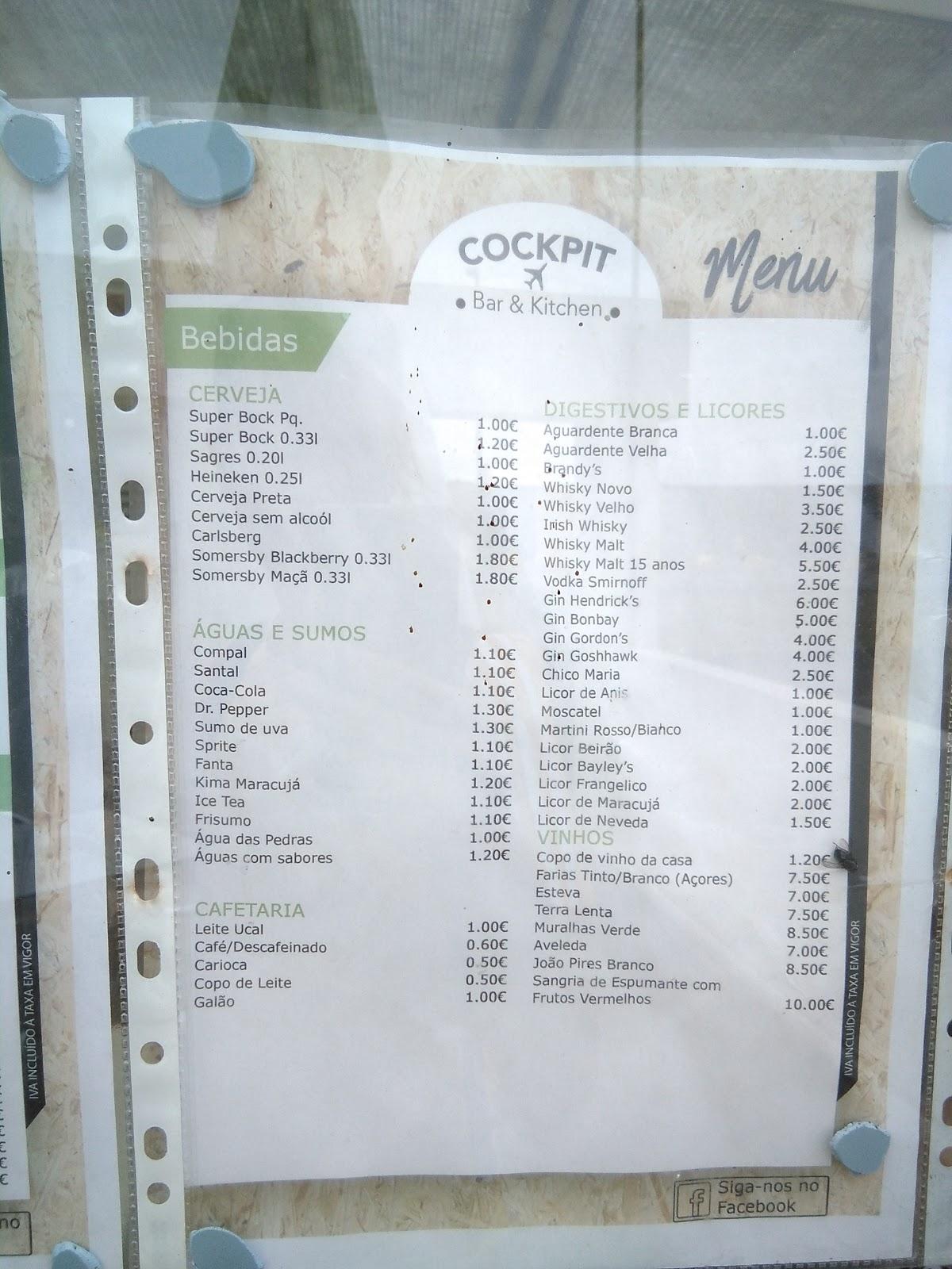 Menu em Cockpit Bar & Kitchen, Praia da Vitória