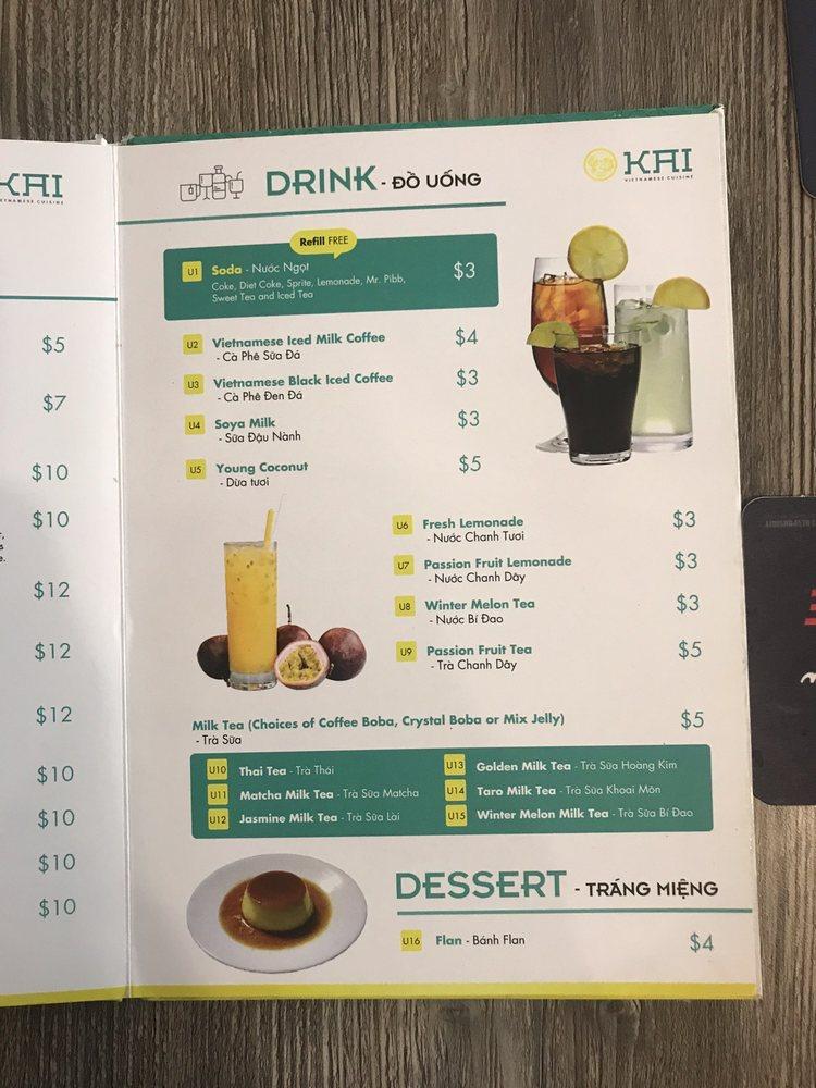 Menu at Kai Vietnamese Cuisine restaurant, Tulsa