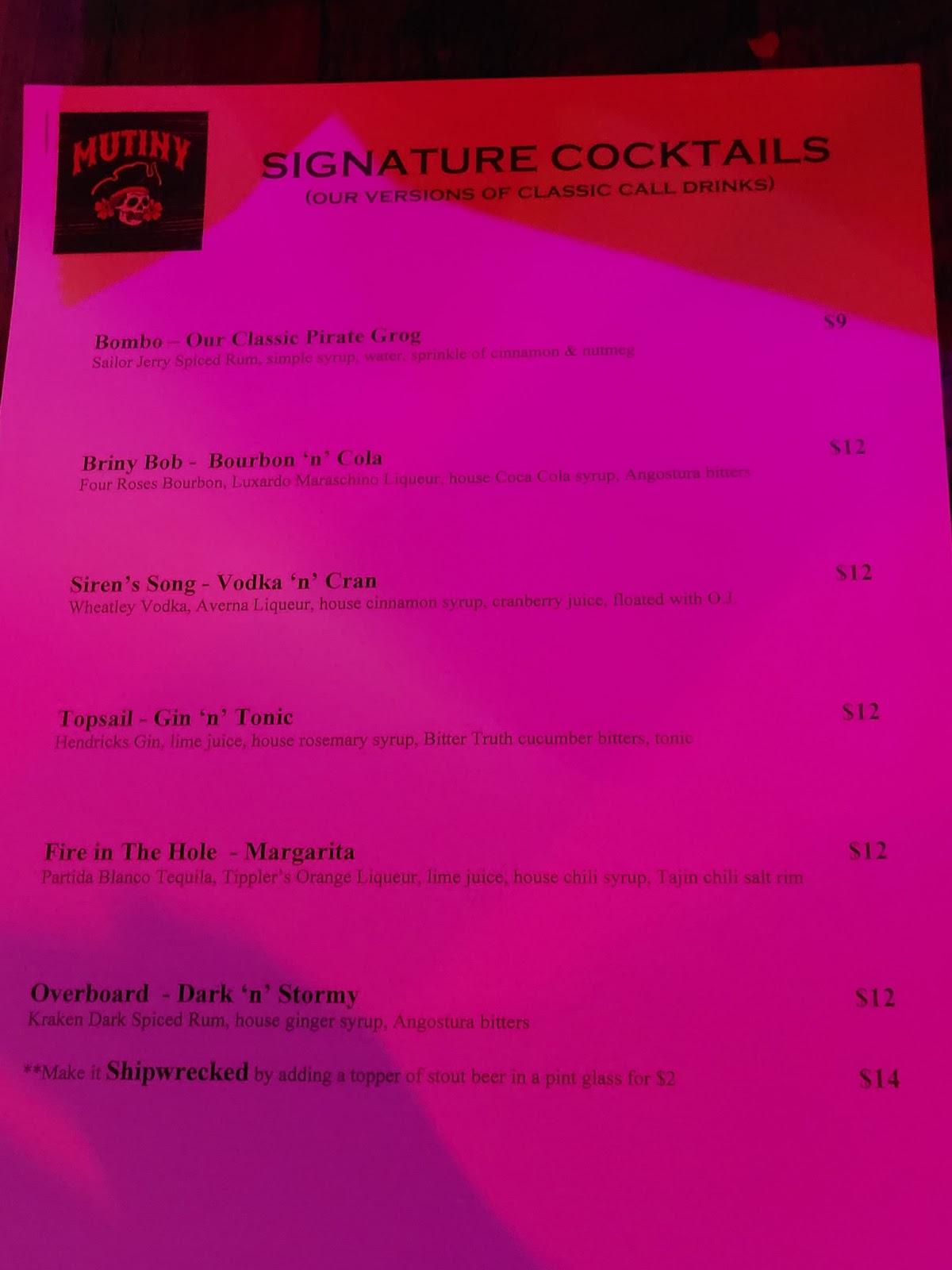 Menu at Mutiny Bar Ocala, Ocala