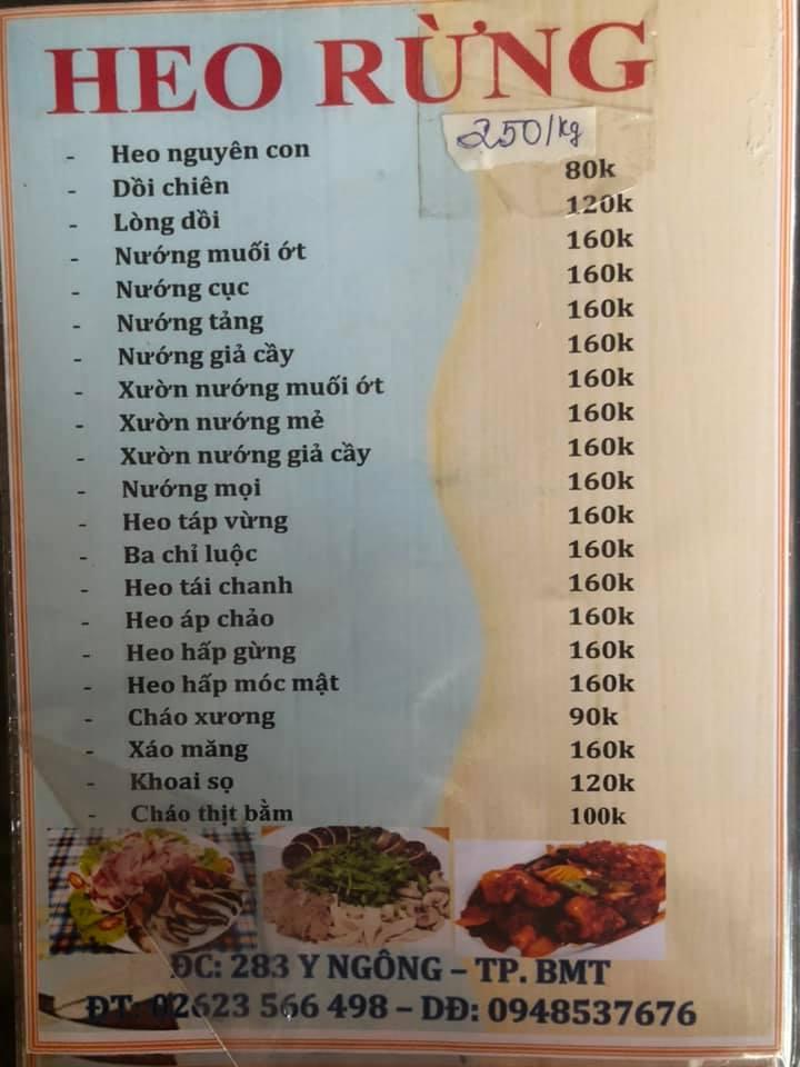 Menu at Sung Sứ Quán restaurant, Buon Ma Thuot, 283 Y Ngông