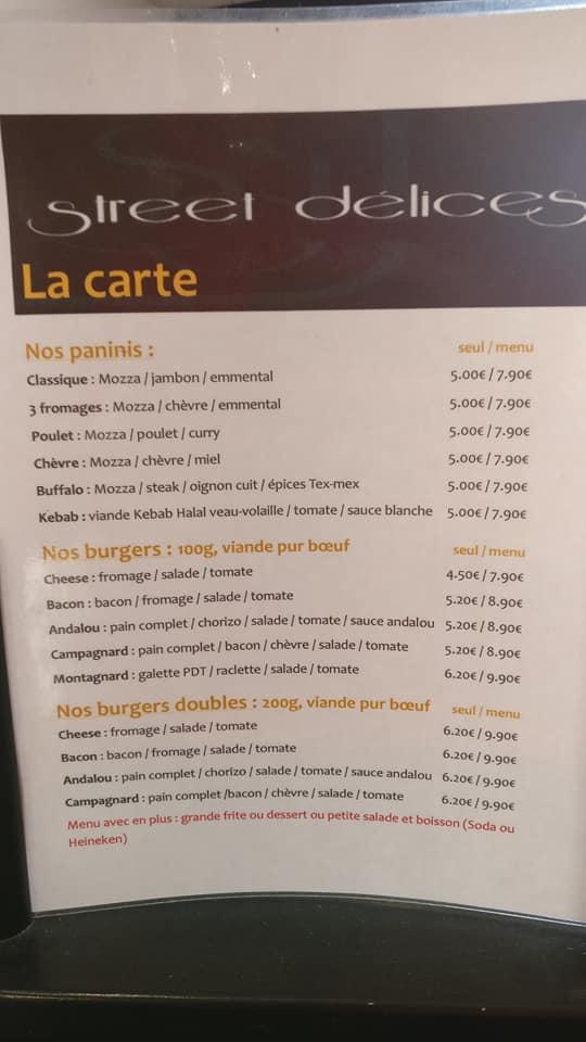 Menu au Street Délices restaurant, Fonsorbes