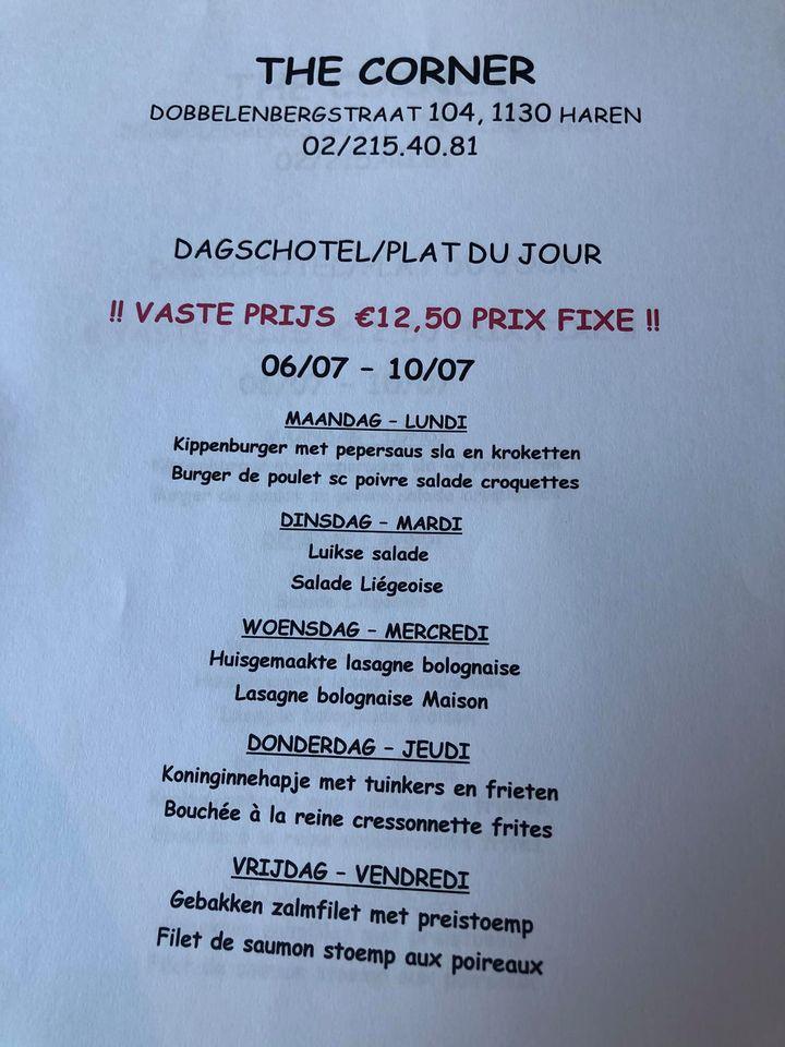 Menu at The Corner Haren, Brussels