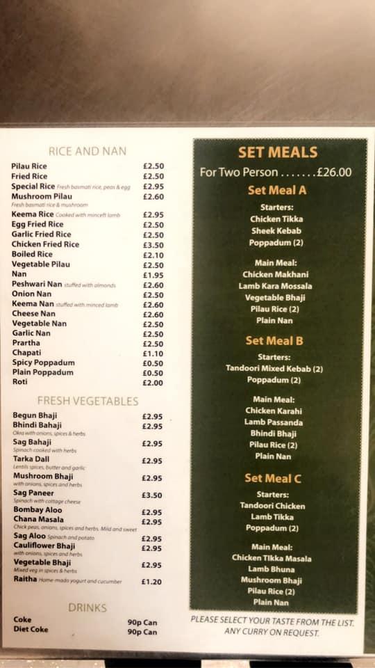 Menu at Chillis Takeaway fast food, Evesham