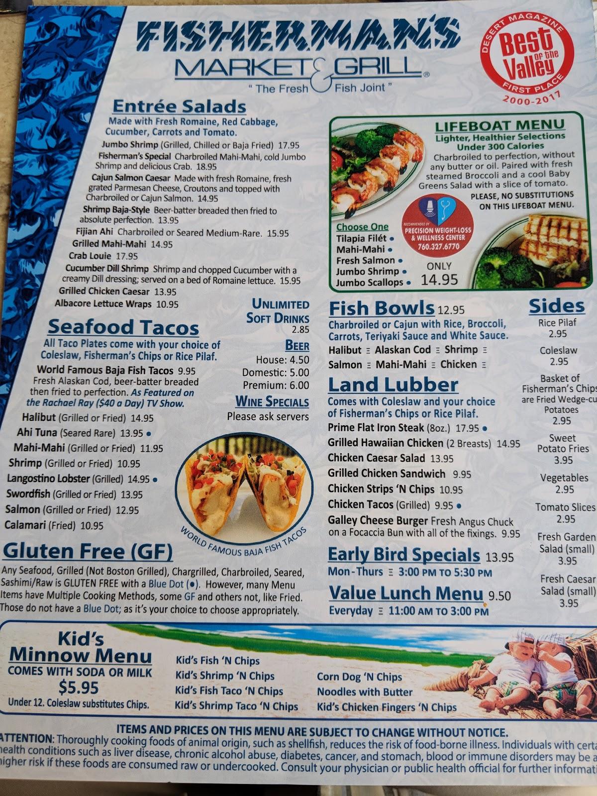 Menu at Fisherman's Market & Grill restaurant, La Quinta