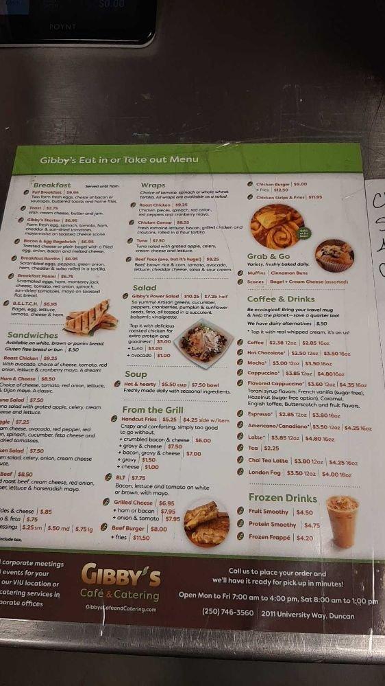 Menu at Gibby's Cafe and Catering, Duncan