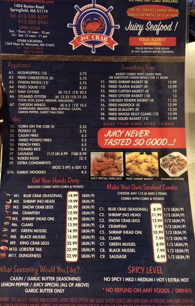 Menu at Juicy Seafood restaurant, Springfield