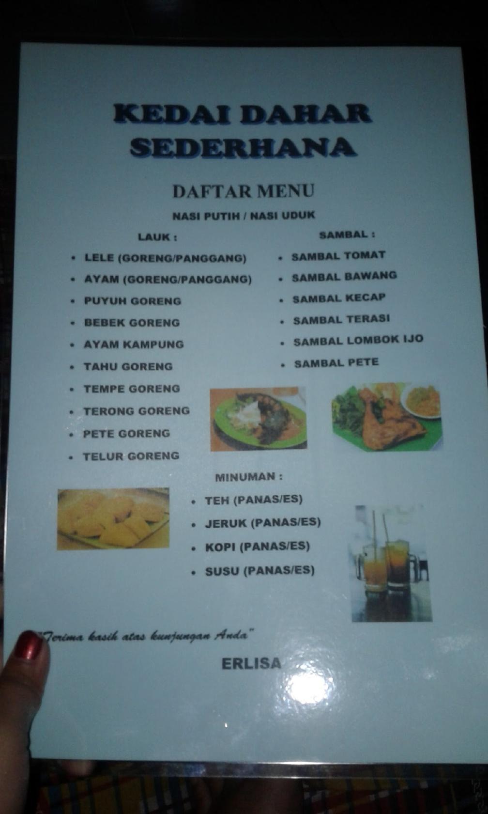 Menu at KEDAI DAHAR SEDERHANA cafe, Muntilan