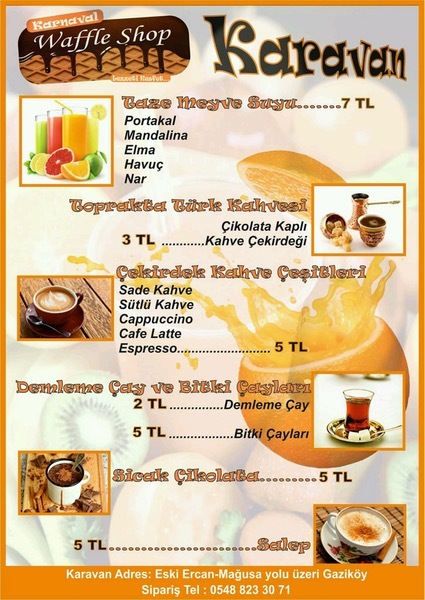 Menu at Karnaval Waffle Shop Karavan, Cyprus